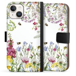 DeinDesign iPhone 14 Handy Klapph&uuml;lle Handyh&uuml;lle aus Kunst Leder schwarz Flip Case Meadow Nature Flowers Sideflip mit Lasche