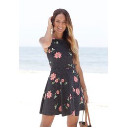 Beach Time Jerseykleid BEACHTIME "mit dezenten P&uuml;nktchen, Sommerkleid aus elastischer Baumwolle", Damen, Gr. 34, N-Gr, schwarz (schwarz, rot), Jersey, Obermaterial: 95% Baumwolle, 5% Elasthan, bedruckt, figurbetont ca. Mitte Oberschenkel, Rundhals, Kleider Jerseykleid, Strandkleid, Druckkleid mit ausgestelltem Rockteil, Blumenkleid
