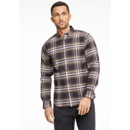 Langarmhemd LINDBERGH "Freizeithemd (Langarm) Relaxed Fit", Herren, Gr. M, Normalgr&ouml;&szlig;en, dk braun, Obermaterial: 98% Baumwolle, 2% Elasthan, Hemden