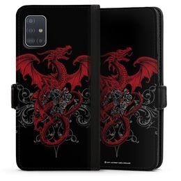 DeinDesign Galaxy A51 Handy Klapph&uuml;lle Handyh&uuml;lle aus Kunst Leder schwarz Flip Case Red Dragon Gothic Sideflip mit Lasche