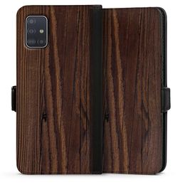 DeinDesign Galaxy A51 Handy Klapph&uuml;lle Handyh&uuml;lle aus Kunst Leder schwarz Flip Case Wooden Look Wood Nut Tree Sideflip mit Lasche