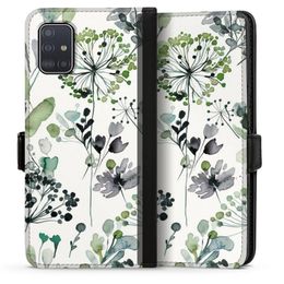 DeinDesign Galaxy A51 Handy Klapph&uuml;lle Handyh&uuml;lle aus Kunst Leder schwarz Flip Case Flowers Water Colour Eukalyptus Sideflip mit Lasche