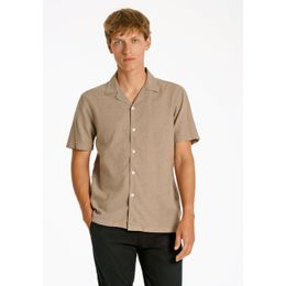 Leinenhemd LINDBERGH "Leinenhemd (Kurzarm) Relaxed Fit", Herren, Gr. XL, Normalgr&ouml;&szlig;en, mid stone, Obermaterial: 55% Leinen, 45% Baumwolle, Hemden
