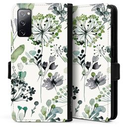 DeinDesign Galaxy S20 Handy Klapph&uuml;lle Handyh&uuml;lle aus Kunst Leder schwarz Flip Case Flowers Water Colour Eukalyptus Sideflip mit Lasche