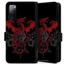 DeinDesign Galaxy S20 Handy Klapph&uuml;lle Handyh&uuml;lle aus Kunst Leder schwarz Flip Case Red Dragon Gothic Sideflip mit Lasche