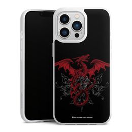 DeinDesign iPhone 13 Pro Handy Silikon H&uuml;lle Case wei&szlig; Handyh&uuml;lle Red Dragon Gothic Silikon Case