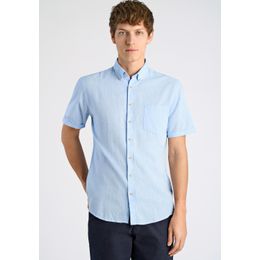Leinenhemd LINDBERGH "Leinenhemd (Kurzarm) Relaxed Fit", Herren, Gr. M, Normalgr&ouml;&szlig;en, blau (sky blau), Obermaterial: 55% Leinen, 45% Baumwolle, Hemden