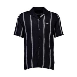 Leinenhemd LINDBERGH "Leinenhemd (Kurzarm) Relaxed Fit", Herren, Gr. L, Normalgr&ouml;&szlig;en, schwarz, Obermaterial: 55% Leinen, 45% Baumwolle, Hemden