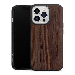 DeinDesign iPhone 13 Pro Handy Premium Silikon H&uuml;lle Handyh&uuml;lle schwarz Case Wooden Look Wood Nut Tree Silikon Premium Case