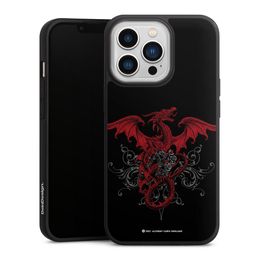 DeinDesign iPhone 13 Pro Handy Premium Silikon H&uuml;lle Handyh&uuml;lle schwarz Case Red Dragon Gothic Silikon Premium Case