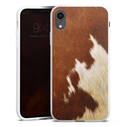 DeinDesign iPhone Xr Handy Silikon H&uuml;lle Case wei&szlig; Handyh&uuml;lle Fur Cow Animal Look Silikon Case