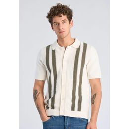 Cardigan LINDBERGH "Cardigan (Kurzarm) Relaxed Fit", Herren, Gr. L, army mel, Obermaterial: 60% Baumwolle, 40% Polyester, gestreift, Strickjacken