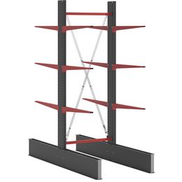 Kragarmregal Attillo schwer, doppelseitig, HxB 3000 x 1000 mm, Kragarm 1000 mm, Grundregal kaiserkraft