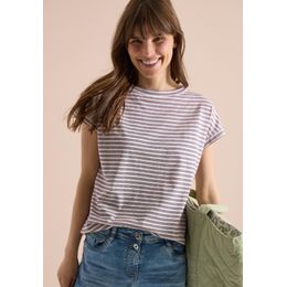T-Shirt Cecil, Damen, Gr. L (42), sweet grape rot, Web, 100% Baumwolle, gestreift, normal normal, U-Boot-Ausschnitt, B&uuml;ndchen, Shirts T-Shirt, aus reiner Baumwolle