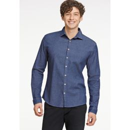 Langarmhemd LINDBERGH "Freizeithemd (Langarm) Relaxed Fit", Herren, Gr. S, Normalgr&ouml;&szlig;en, blau (dk blau), Obermaterial: 98% Baumwolle, 2% Elasthan, Hemden