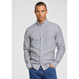 Leinenhemd LINDBERGH "Leinenhemd (Langarm) Relaxed Fit", Herren, Gr. L, Normalgr&ouml;&szlig;en, blau (dk blau), Obermaterial: 55% Leinen, 45% Baumwolle, Hemden