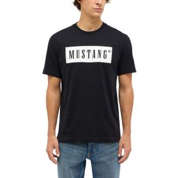 Kurzarmshirt Mustang "Herren Style Austin", Herren, Gr. L, schwarz, Jersey, 100% Baumwolle, Rundhals, Shirts