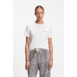 Pyjamaoberteil HUGO UNDERWEAR, Damen, Gr. L, open wei&szlig; 111, Jersey, Obermaterial: 60% Modal, 32% Baumwolle, 8% Elasthan, regular fit, Rundhals, Shirts, aus Stretch-Jersey mit Logo-Artwork, Rundhals, regular fit