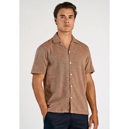 Leinenhemd LINDBERGH "Leinenhemd (Kurzarm) Relaxed Fit", Herren, Gr. M, Normalgr&ouml;&szlig;en, braun, Obermaterial: 55% Leinen, 45% Baumwolle, Hemden