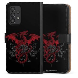 DeinDesign Galaxy A33 5G Handy Klapph&uuml;lle Handyh&uuml;lle aus Kunst Leder schwarz Flip Case Dragon Red Gothic Sideflip mit langer Lasche