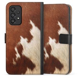 DeinDesign Galaxy A33 5G Handy Klapph&uuml;lle Handyh&uuml;lle aus Kunst Leder schwarz Flip Case Fur Cow Animal Look Sideflip mit langer Lasche