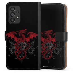 DeinDesign Galaxy A53 5G Handy Klapph&uuml;lle Handyh&uuml;lle aus Kunst Leder schwarz Flip Case Dragon Red Gothic Sideflip mit langer Lasche
