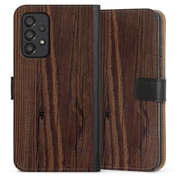 DeinDesign Galaxy A33 5G Handy Klapph&uuml;lle Handyh&uuml;lle aus Kunst Leder schwarz Flip Case Nut Tree Wood Wooden Look Sideflip mit langer Lasche