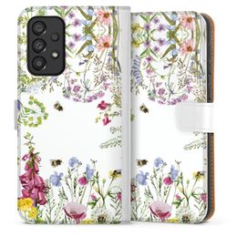 DeinDesign Galaxy A33 5G Handy Klapph&uuml;lle Handyh&uuml;lle aus Kunst Leder wei&szlig; Flip Case Nature Flowers Meadow Sideflip mit Lasche
