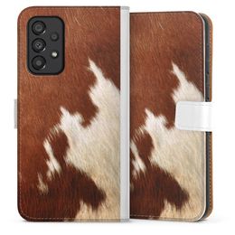 DeinDesign Galaxy A33 5G Handy Klapph&uuml;lle Handyh&uuml;lle aus Kunst Leder wei&szlig; Flip Case Fur Cow Animal Look Sideflip mit Lasche