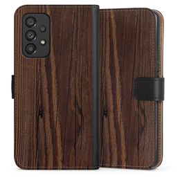 DeinDesign Galaxy A53 5G Handy Klapph&uuml;lle Handyh&uuml;lle aus Kunst Leder schwarz Flip Case Nut Tree Wood Wooden Look Sideflip mit langer Lasche