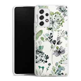 DeinDesign Galaxy A53 5G Handy Silikon H&uuml;lle Case wei&szlig; Handyh&uuml;lle Flowers Eukalyptus Water Colour Silikon Case