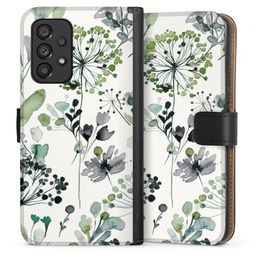 DeinDesign Galaxy A53 5G Handy Klapph&uuml;lle Handyh&uuml;lle aus Kunst Leder schwarz Flip Case Flowers Eukalyptus Water Colour Sideflip mit langer Lasche
