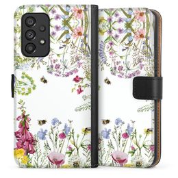DeinDesign Galaxy A53 5G Handy Klapph&uuml;lle Handyh&uuml;lle aus Kunst Leder schwarz Flip Case Nature Flowers Meadow Sideflip mit langer Lasche