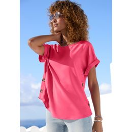 Kurzarmbluse Vivance, Damen, Gr. 34, pink, Web, Obermaterial: 100% Polyester, unifarben, figurumspielend h&uuml;ftlang, Rundhals, Aufschlag, Blusen, in extra weiter Form, Schlupfbluse