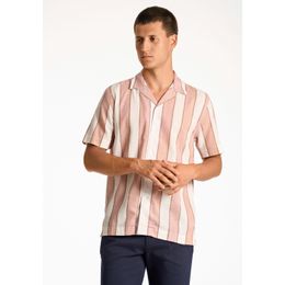 Leinenhemd LINDBERGH "Leinenhemd (Kurzarm) Relaxed Fit", Herren, Gr. L, Normalgr&ouml;&szlig;en, rosa (dusty rose), Obermaterial: 85% Baumwolle, 15% Leinen, Hemden