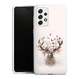 DeinDesign Galaxy A33 5G Handy Silikon H&uuml;lle Case wei&szlig; Handyh&uuml;lle Flowers Deer Animals Silikon Case