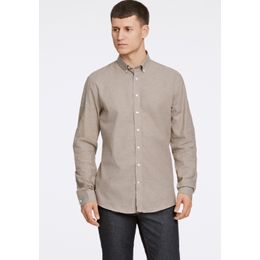 Leinenhemd LINDBERGH "Leinenhemd (Langarm) Slim Fit", Herren, Gr. L, Normalgr&ouml;&szlig;en, mid stone, Obermaterial: 55% Leinen, 45% Baumwolle, Hemden