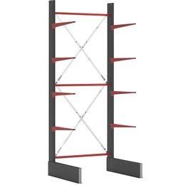 Kragarmregal Attillo schwer, einseitig, HxB 4000 x 1500 mm, Kragarm 1000 mm, Grundregal kaiserkraft