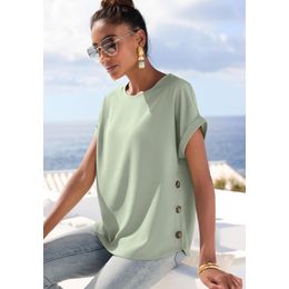 Kurzarmbluse Vivance, Damen, Gr. 34, salbeigr&uuml;n, Web, Obermaterial: 100% Polyester, unifarben, figurumspielend h&uuml;ftlang, Rundhals, Aufschlag, Blusen, in extra weiter Form, Schlupfbluse