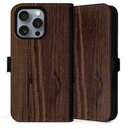DeinDesign iPhone 16 Pro Max Handy Klapph&uuml;lle Handyh&uuml;lle aus Kunst Leder schwarz Flip Case Wooden Look Wood Nut Tree Sideflip mit Lasche