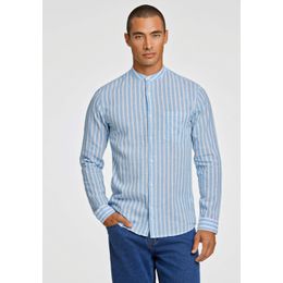 Leinenhemd LINDBERGH "Leinenhemd (Langarm) Slim Fit", Herren, Gr. L, Normalgr&ouml;&szlig;en, blau, Obermaterial: 55% Leinen, 45% Baumwolle, Hemden