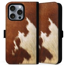 DeinDesign iPhone 16 Pro Max Handy Klapph&uuml;lle Handyh&uuml;lle aus Kunst Leder schwarz Flip Case Fur Cow Animal Look Sideflip mit Lasche