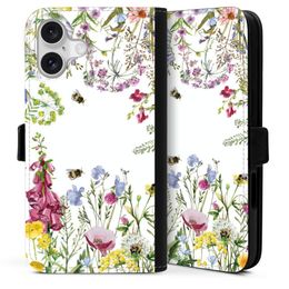 DeinDesign iPhone 16 Plus Handy Klapph&uuml;lle Handyh&uuml;lle aus Kunst Leder schwarz Flip Case Meadow Nature Flowers Sideflip mit Lasche