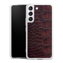 DeinDesign Galaxy S22 Handy Slim Case Silikon Handyh&uuml;lle transparent H&uuml;lle extra d&uuml;nn Leather Crocodile Animal Print Silikon Slim Case