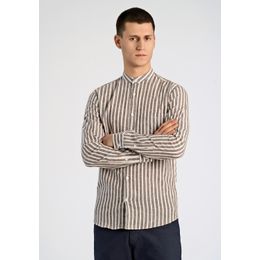 Leinenhemd LINDBERGH "Leinenhemd (Langarm) Slim Fit", Herren, Gr. XL, Normalgr&ouml;&szlig;en, braun, Obermaterial: 55% Leinen, 45% Baumwolle, Hemden