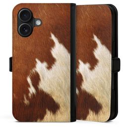 DeinDesign iPhone 17 Handy Klapph&uuml;lle Handyh&uuml;lle aus Kunst Leder schwarz Flip Case Animal Look Fur Cow Sideflip mit Lasche