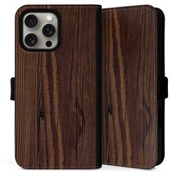 DeinDesign iPhone 16 Pro Handy Klapph&uuml;lle Handyh&uuml;lle aus Kunst Leder schwarz Flip Case Wooden Look Wood Nut Tree Sideflip mit Lasche