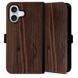 DeinDesign iPhone 16 Handy Klapph&uuml;lle Handyh&uuml;lle aus Kunst Leder schwarz Flip Case Wooden Look Wood Nut Tree Sideflip mit Lasche