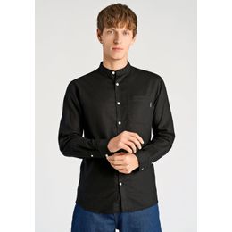 Leinenhemd LINDBERGH "Leinenhemd (Langarm) Relaxed Fit", Herren, Gr. L, Normalgr&ouml;&szlig;en, schwarz, Obermaterial: 55% Leinen, 45% Baumwolle, Hemden