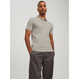 Jack & Jones Poloshirt JACK & JONES "JJEPAULOS Poloshirt mit klassischem Kragen und figurbetonter Form", Herren, Gr. M, beige, Piqu&eacute;, Obermaterial: 100% Baumwolle, unifarben mit Farbeinsatz, schmal, Shirts, Logostickerei, modisch, schmal, Baumwolle, Polokragen